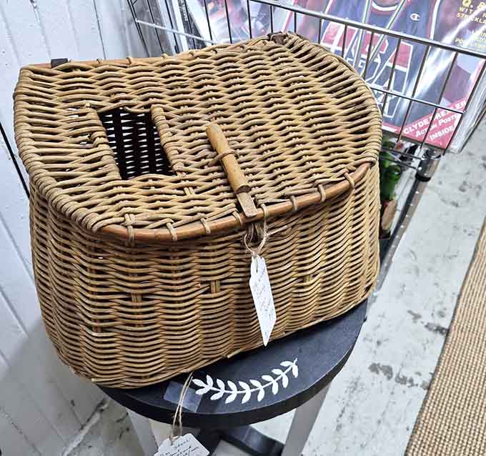 This wicker fishing basket held the day's catch when patience was a virtue, not just a loading screen.
