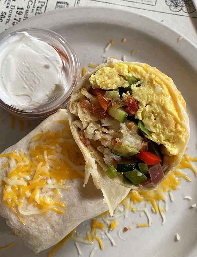 The veggie burrito proves meatless mornings can be just as satisfying and flavor-packed as any.