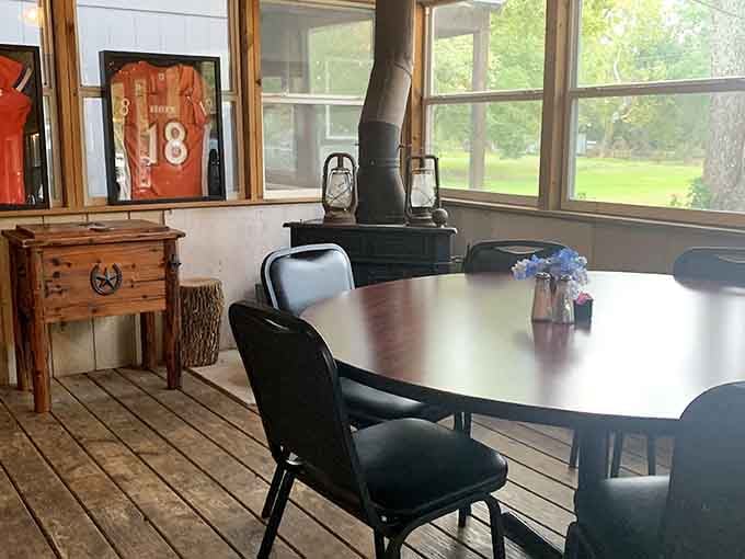 Spacious seating with vintage touches and a wood stove that makes you want to linger long after dessert.