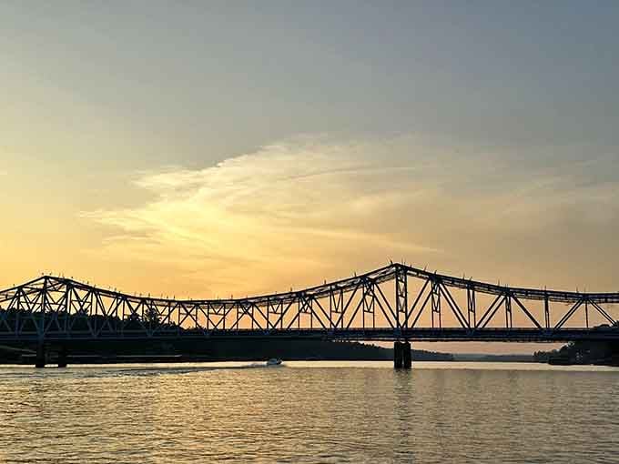 The bridge spans the water, connecting shores and reminding us that good engineering can be beautiful.