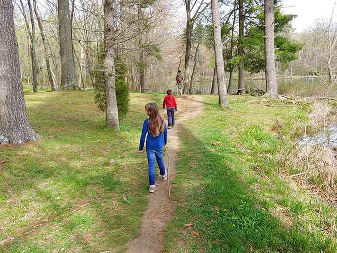Young hikers discovering that the best adventures don't require screens, just trails and a little curiosity about what's around the bend.