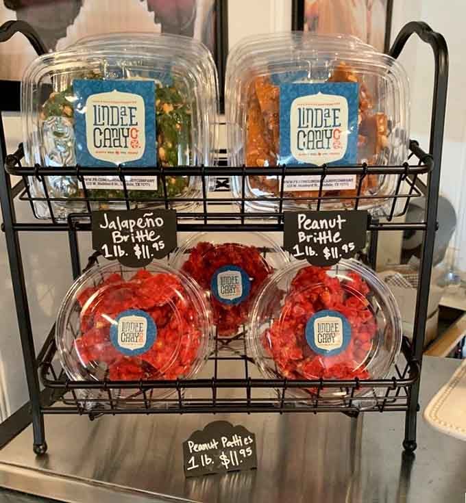 Peanut brittle and jalape&ntilde;o treats sit side by side, because Texas likes its candy with personality options.