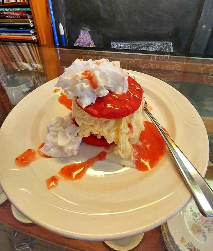 Ice cream sandwiched between cake and drizzled with strawberry&mdash;because sometimes one dessert just isn't enough for the soul.