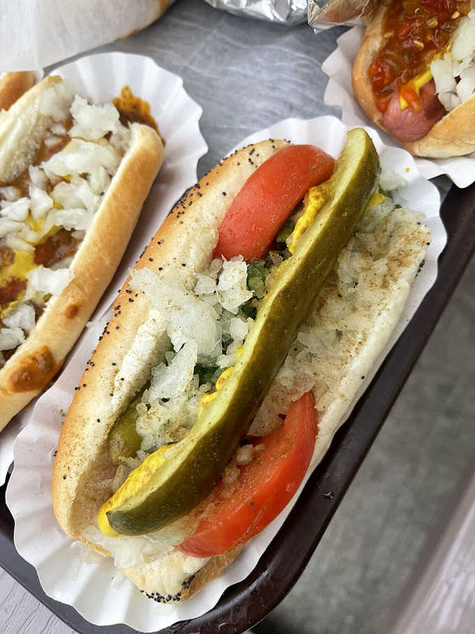 Chicago's greatest contribution to hot dog culture, complete with that iconic poppy seed bun and garden toppings.
