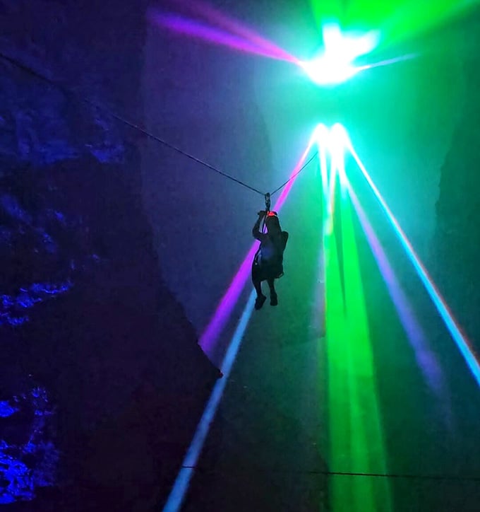Zip lining through laser beams underground. If this doesn't make you feel like a superhero, nothing will.