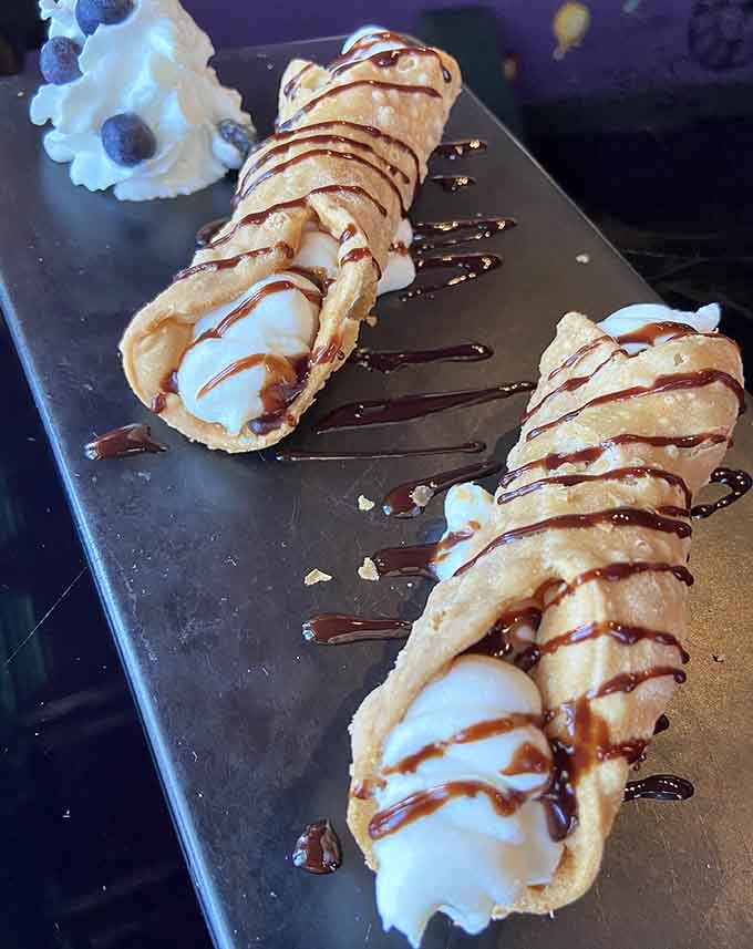 Cannoli drizzled with chocolate and dusted with powdered sugar make you question why you ever ordered anything else.