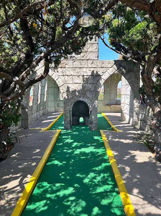 Medieval castle meets tropical paradise, because why choose one theme when you can have gloriously eclectic chaos?