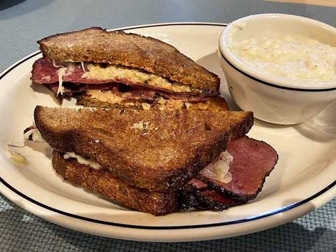 That Reuben sandwich paired with creamy cheese grits is the kind of comfort food that makes everything right.