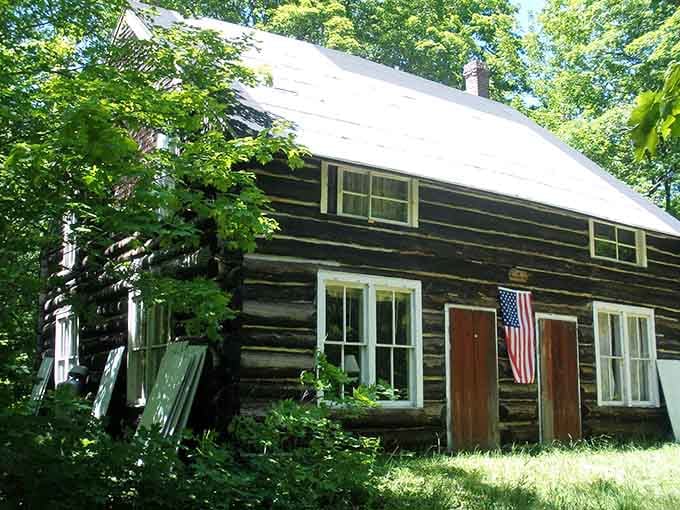 Stars and stripes still fly over this log dwelling, because patriotism apparently outlasts population in Michigan's forgotten corners of history.
