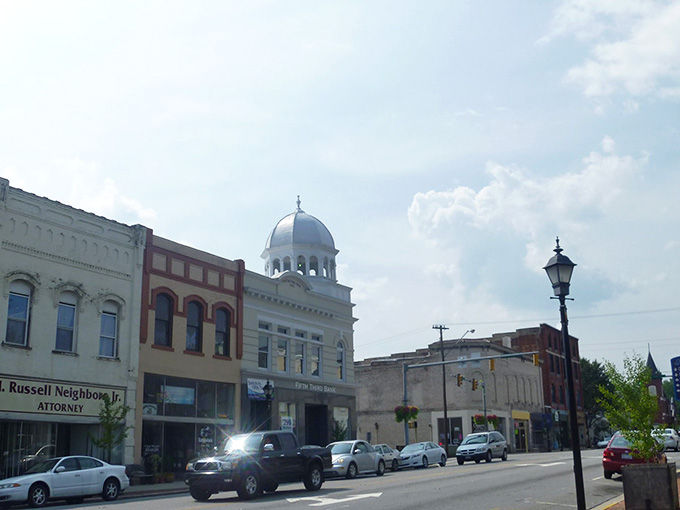 Historic storefronts line the streets like a greatest hits album of American small-town architectural styles.