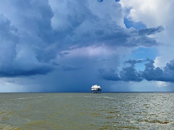 Even under stormy skies, this resilient structure stands firm, proving it's tougher than it looks.