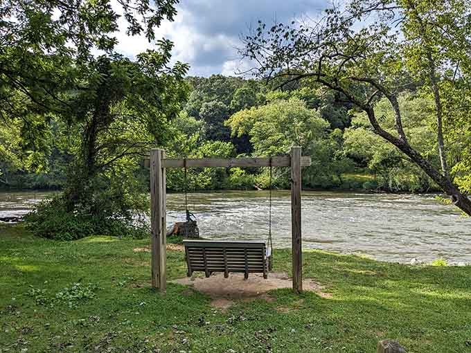 A riverside swing at Horseshoe Bend Park provides the perfect spot for contemplation, conversation, or simply watching the water flow.