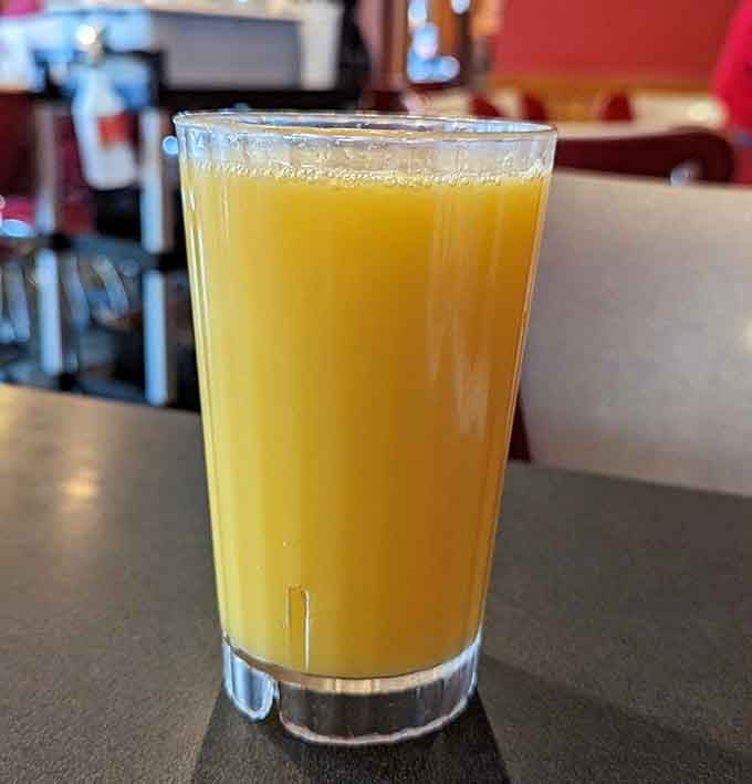 Fresh orange juice to convince yourself you're making healthy choices before diving into pie number two.