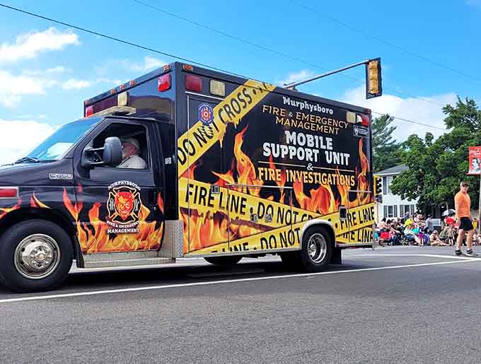 Even the fire department's mobile unit gets parade-ready, because safety never takes a day off, even during apple season.