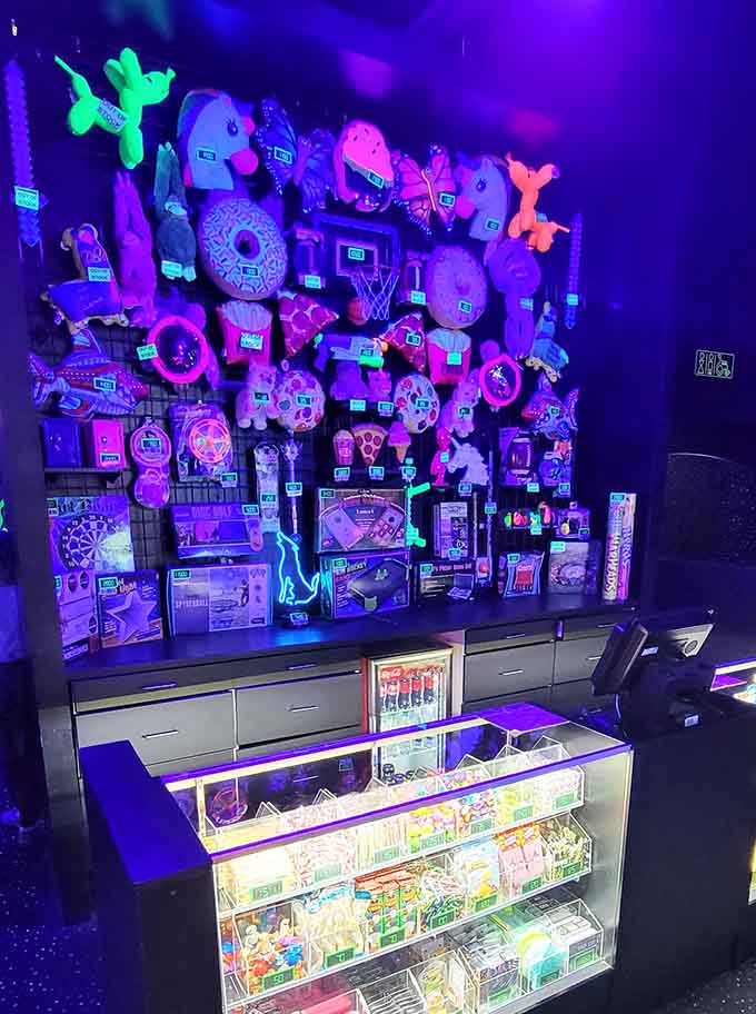 A prize wall that glows like treasure in a pirate's cave, because winning tickets deserves proper drama.