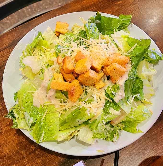 Caesar salad with croutons that actually look like they were made with love, not from a bag.