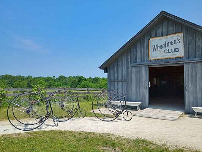 The Wheelmen's Club showcases those penny-farthings that made cycling look terrifying and chiropractors very busy back then.