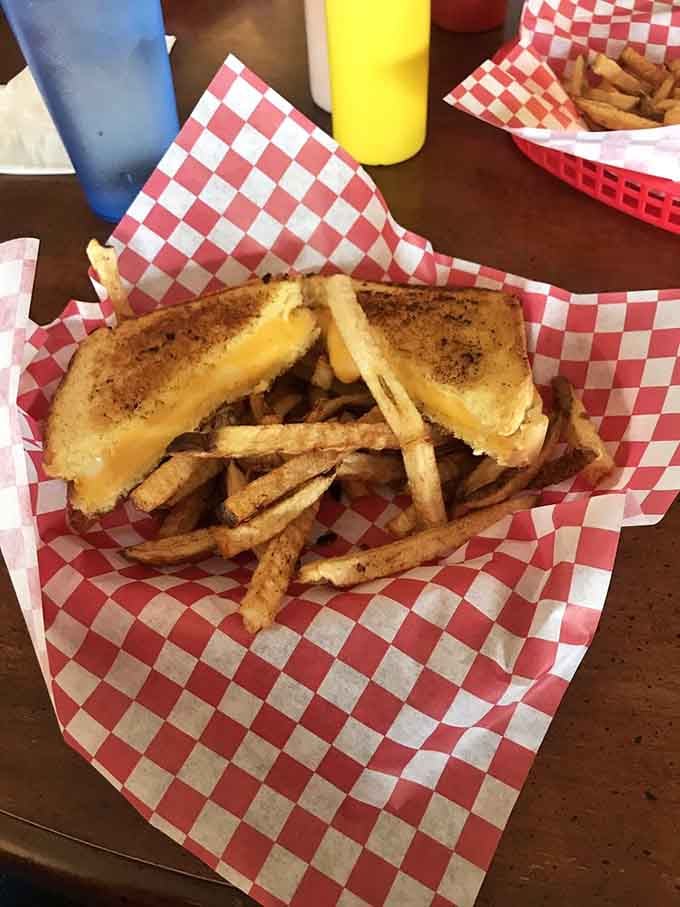 Grilled cheese elevated to art form, melted to perfection with a generous side of crispy fries.