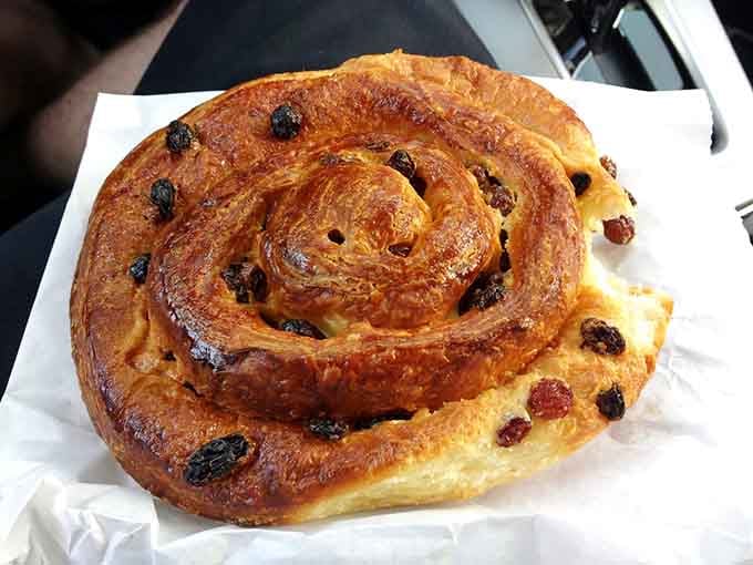 A spiral pastry studded with raisins, because sometimes breakfast needs to feel like an adventure in carbohydrates.