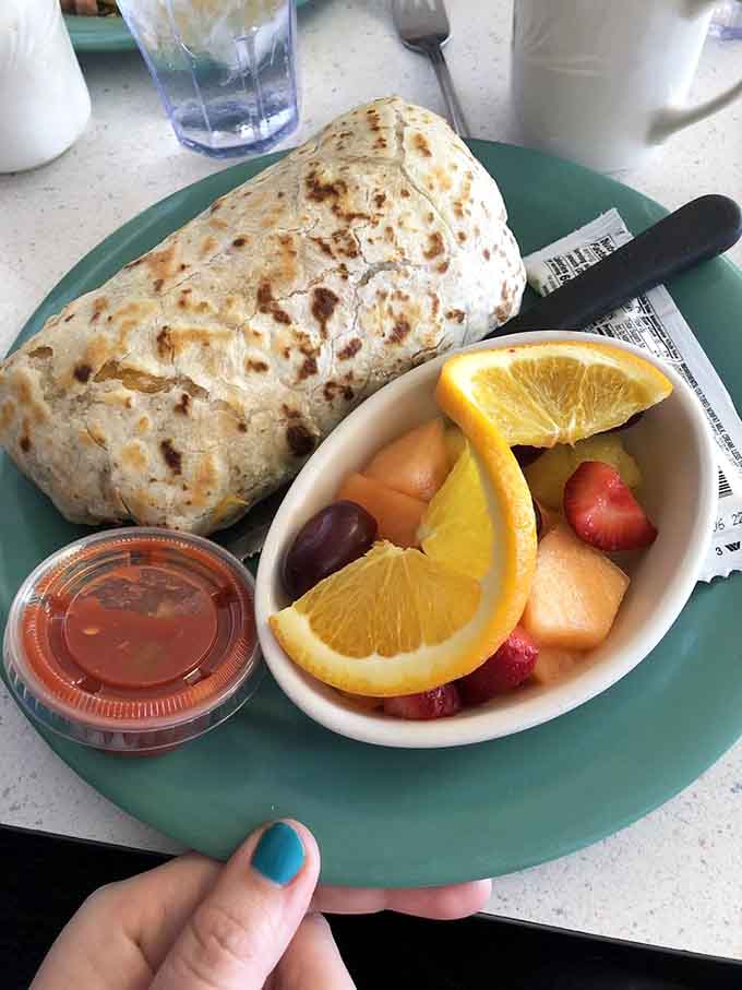 This breakfast burrito is roughly the size of your forearm and packed with everything you need for fuel.