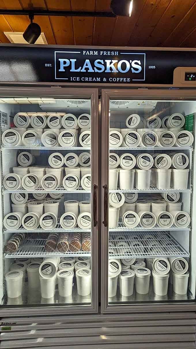 Glass-front freezers stocked with pints mean you can take the magic home, though it rarely survives.
