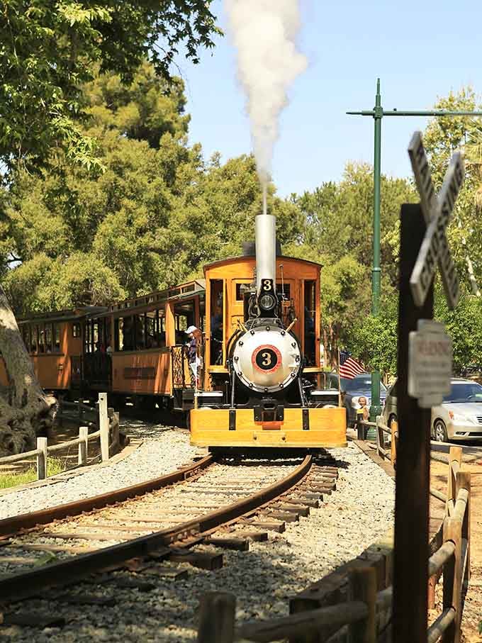 Steam billows dramatically as the locomotive prepares for departure, creating Instagram-worthy moments before Instagram even existed.