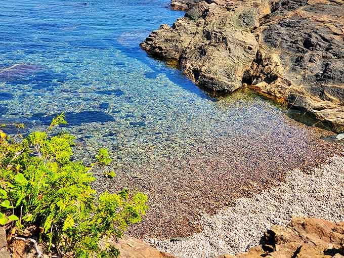 Crystal-clear shallows reveal every pebble below, like nature installed its own high-definition underwater viewing system here.