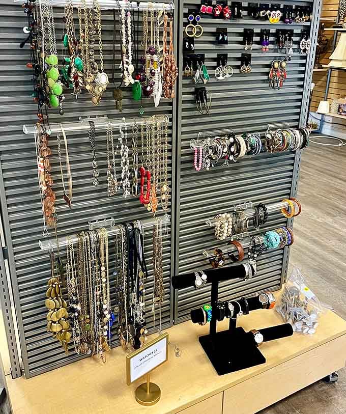 The jewelry display sparkles with possibilities, offering bling without the guilt of emptying your retirement account.