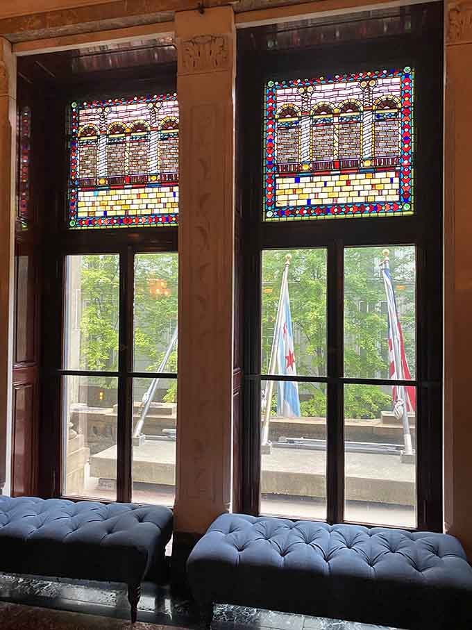 These stained glass windows turn ordinary sunlight into a daily light show worth the admission alone.