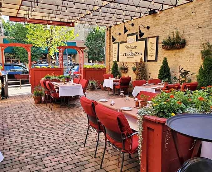 The patio transforms a brewery courtyard into an Italian terrace where summer evenings stretch into something worth remembering.