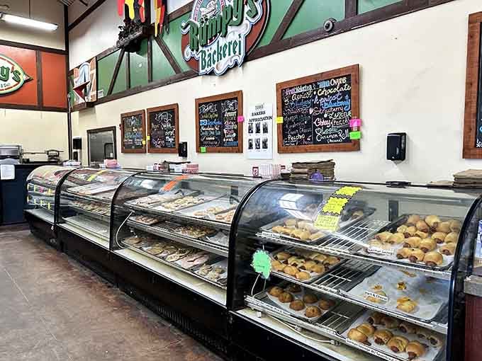 Glass cases gleaming with fresh donuts and pastries, turning a quick pit stop into a full-blown dessert emergency.