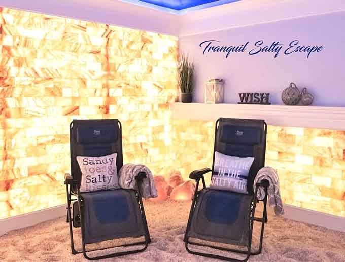 More backlit salt walls creating that beachy vibe without sand in uncomfortable places. Pure genius.