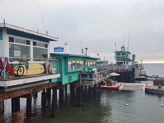 Green Pleasure Pier welcomes visitors with colorful buildings that look like they escaped from a Mediterranean postcard.