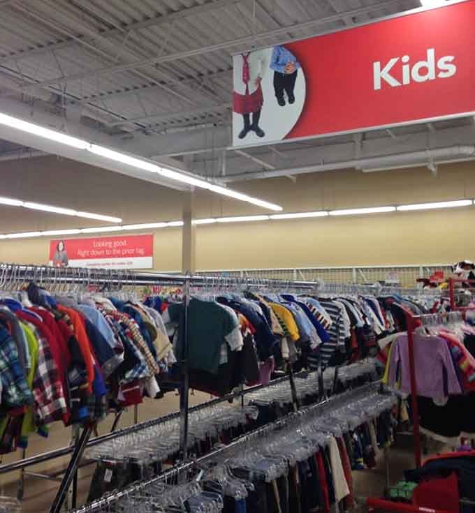 Kids' clothing organized by size makes outfitting fast-growing children easier on both closets and wallets alike.