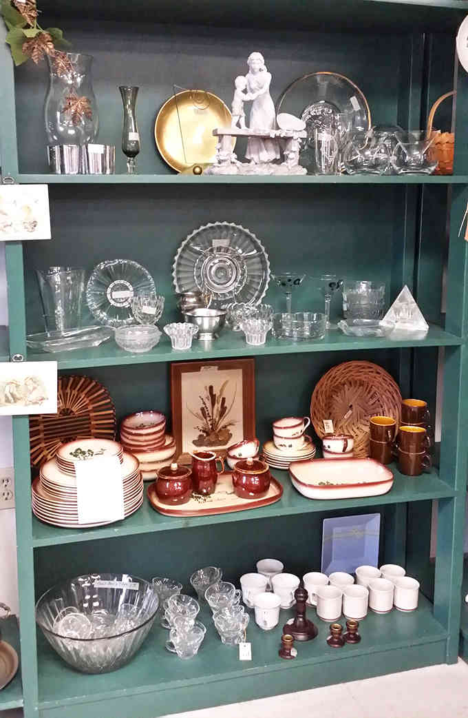 Crystal glassware and vintage china create a display worthy of your grandmother's dining room, available at prices she'd appreciate.