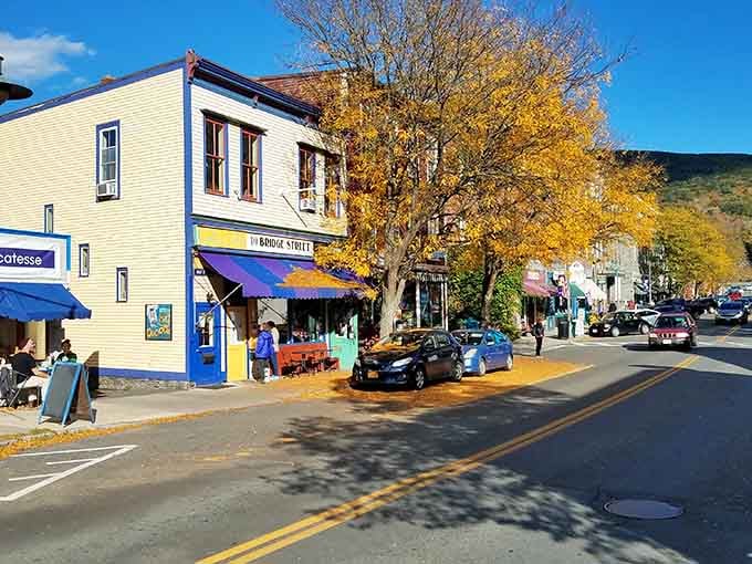 Fall colors frame Bridge Street perfectly, like nature decided to show off specifically for this one town.
