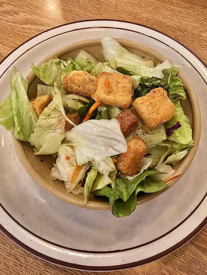 A fresh salad with golden croutons for those moments when you want to pretend you're being healthy before dessert.