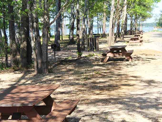 Row after row of tables means there's always room for one more family gathering today.