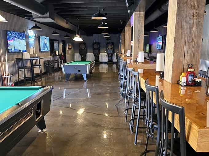 Pool tables and good company make this the kind of spot where locals unwind after a day on the water.