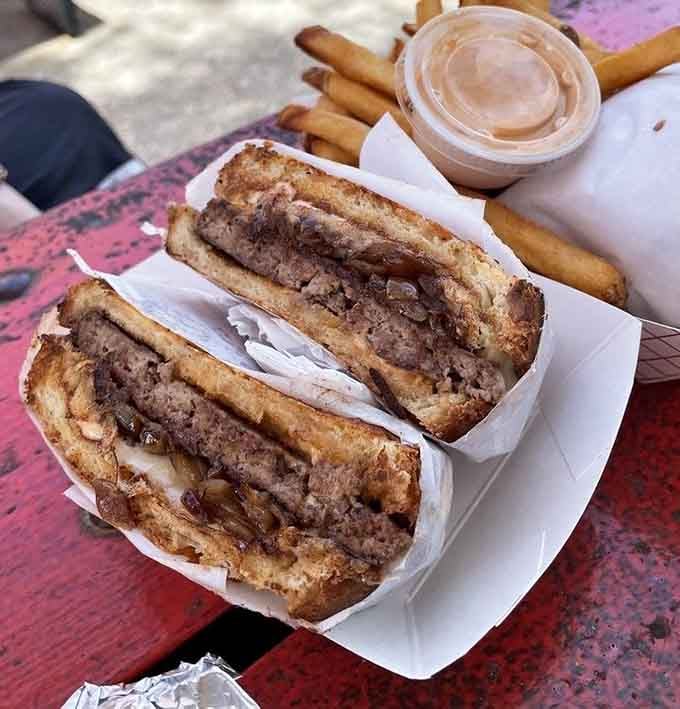 The patty melt gets grilled to golden perfection, because sometimes you need your burger between Texas toast instead.
