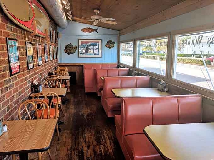 Fish mounted on turquoise walls remind you this is beach country, where good vibes meet great food.