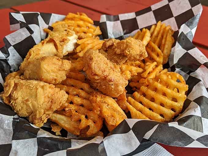 Chicken tenders and waffle fries: sometimes the simplest combinations create the most satisfying meals on earth.