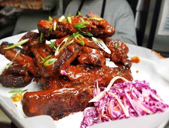 Glazed ribs so shiny and caramelized they could double as edible jewelry for the bacon-obsessed among us.