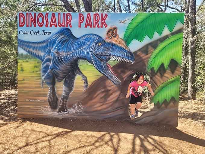 Nothing says "family photo gold" quite like pretending to flee from a raptor in vivid color.