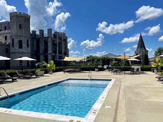 A castle with a pool might confuse medieval historians, but it sure beats swimming in a moat.