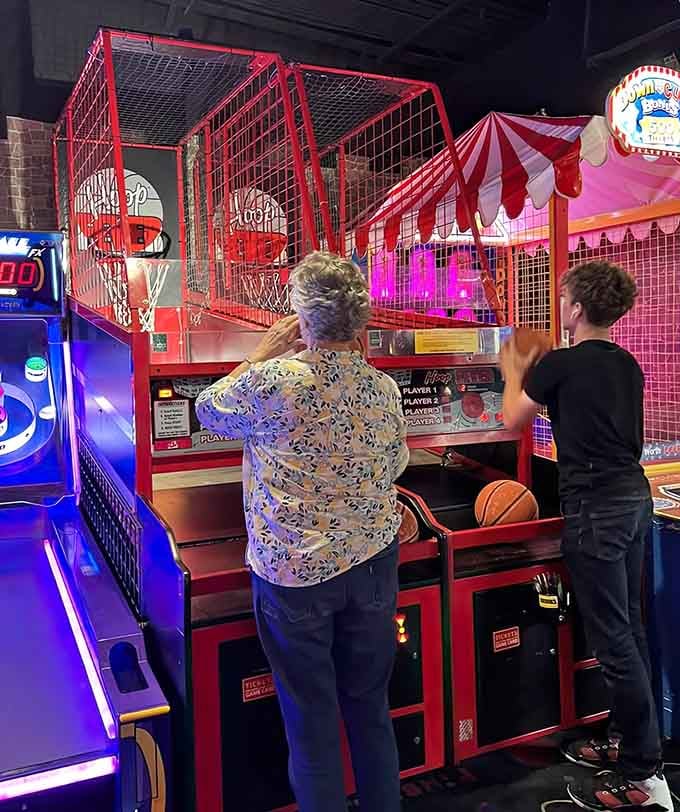Arcade basketball where everyone suddenly believes they're destined for the NBA, despite all evidence to the contrary.