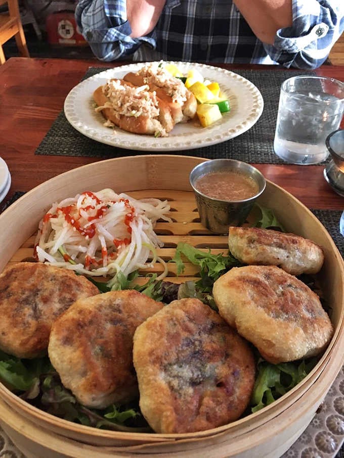 Those pork belly dumplings in a steamer basket look like they teleported here from a trendy urban restaurant three states away.