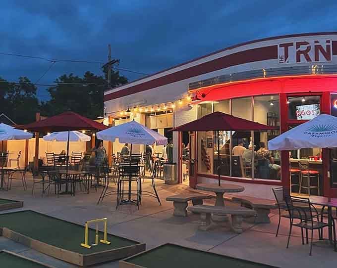 Evening at The TRN transforms this retro gem into a glowing neighborhood gathering spot worth visiting repeatedly.