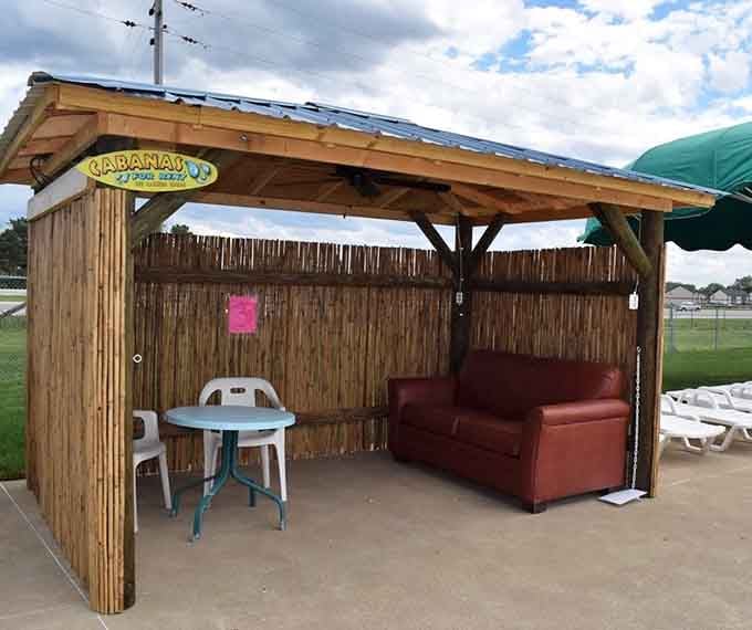 Thatched-roof cabanas offer shaded retreats where exhausted parents can rest while monitoring their water-logged offspring's continued mayhem.