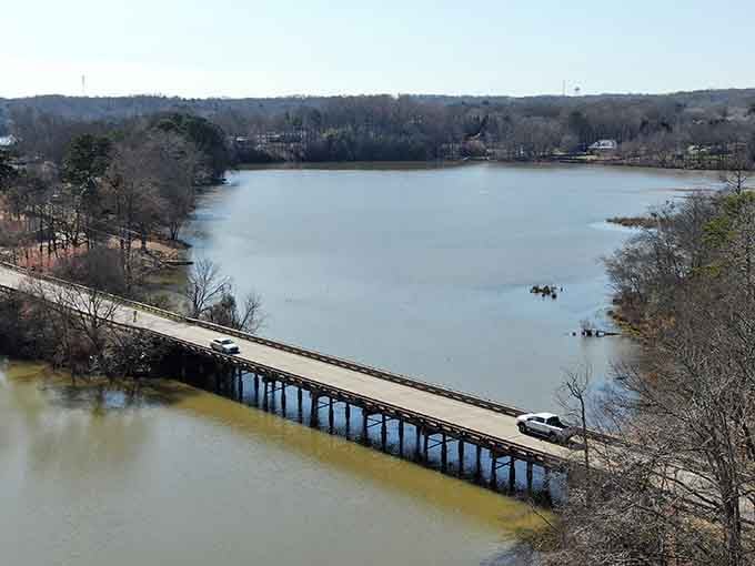 An aerial view reveals how the river winds through the landscape like nature's own highway.